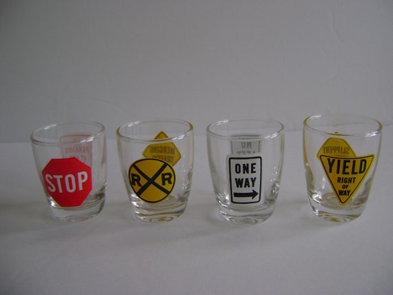 Vintage Road Sign Shot Glasses / Stop One Way RR Yield | Etsy