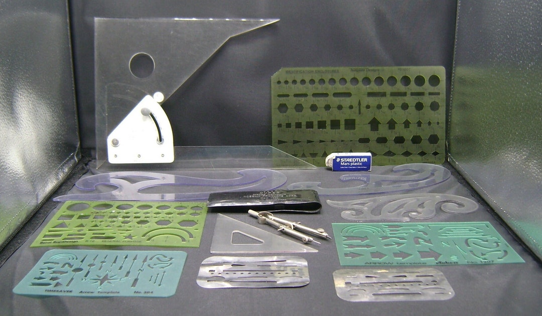 Vintage Durer Compass & Drafting Tools / Adjustable Square / Templates ...