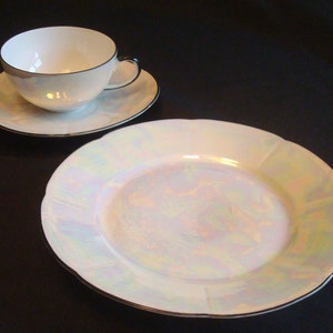 PK Unity Bavarian China Desert Set, White Opal Iridescent Desert Plate ...