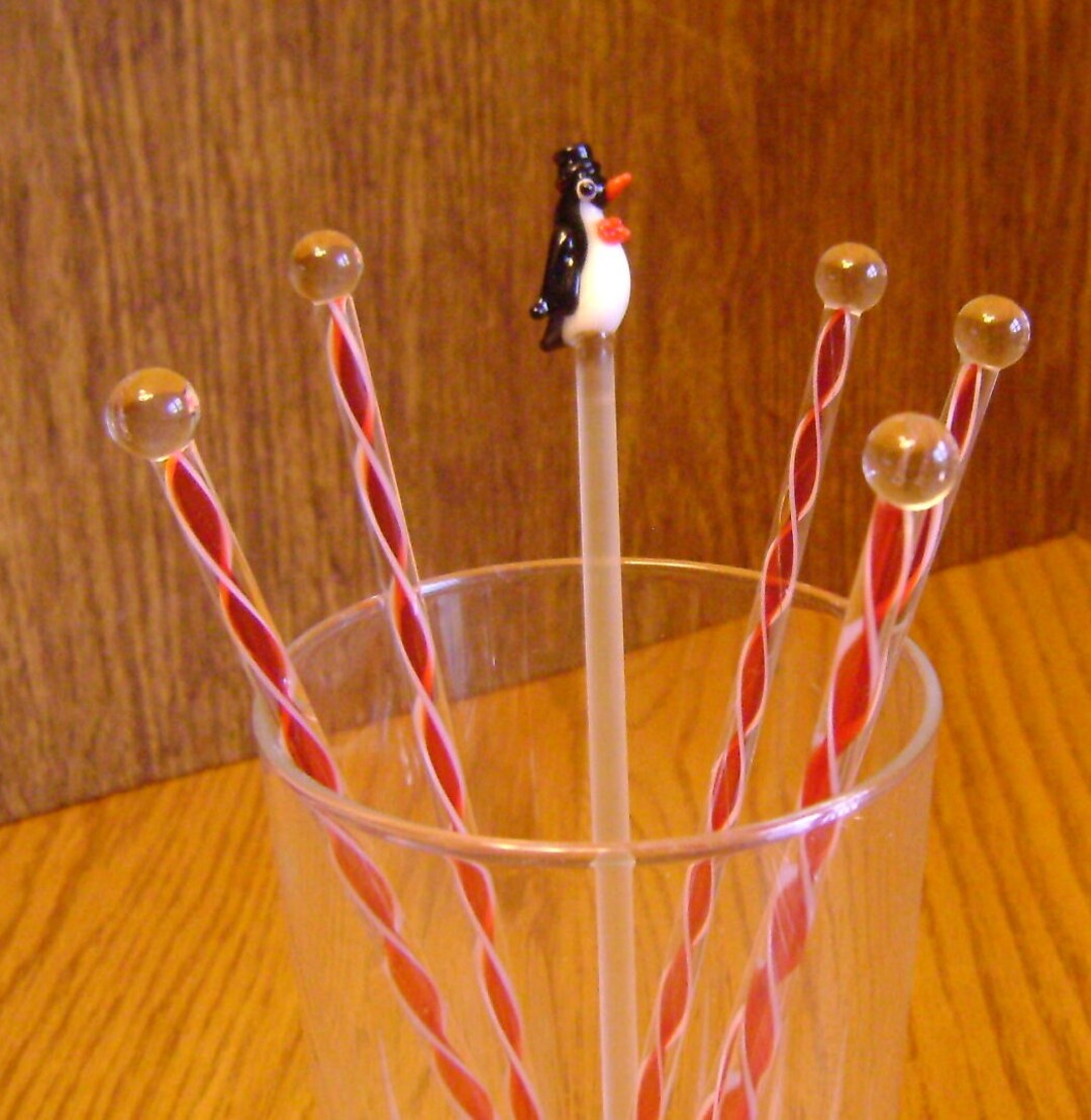 Rare Vintage Glass Swirly Swizzle Sticks /candy Cane Swirl / Penguin ...