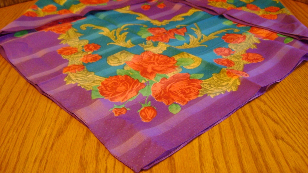 Vintage Designer Liz Sinclair Floral Scarf / Made in Italy / Red Roses ...