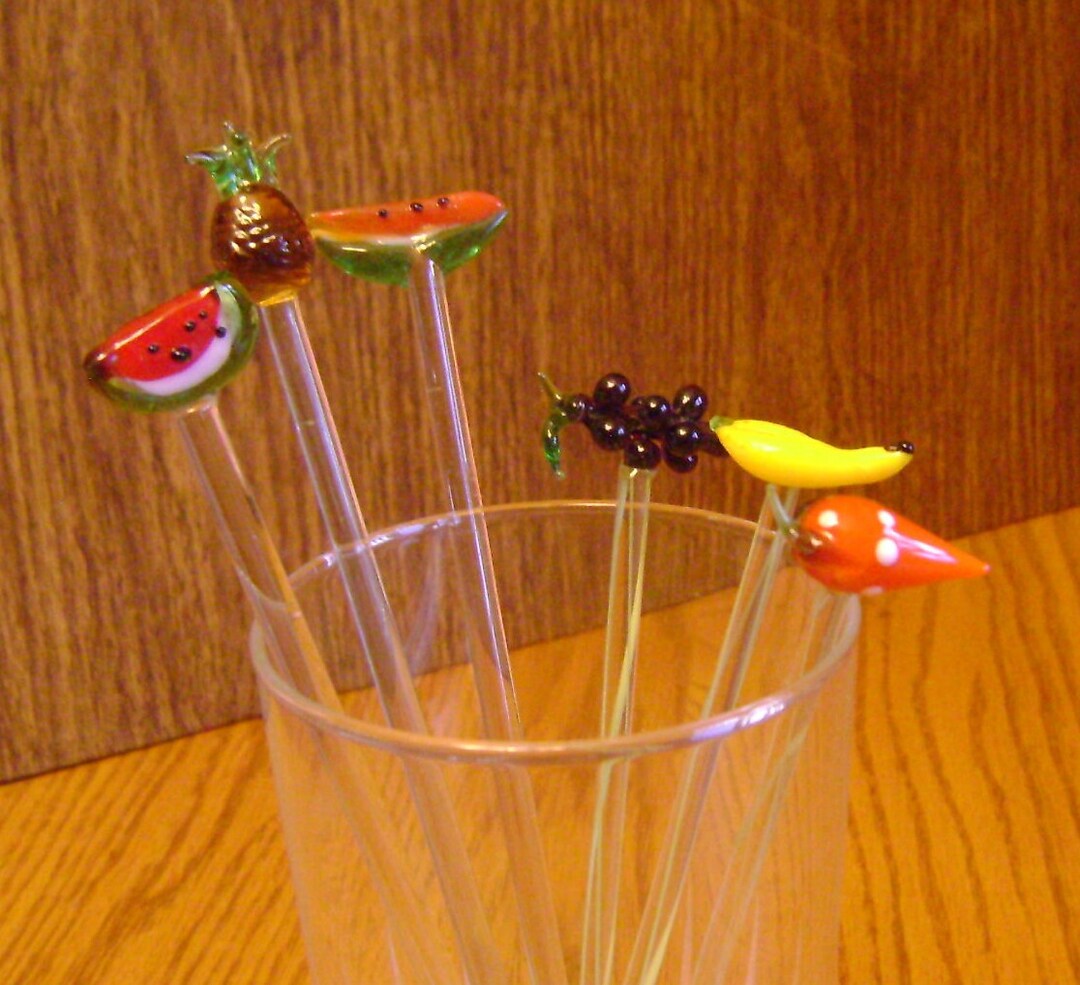 Vintage Glass Fruit Swizzle Sticks / Fruit Stirrers / Mother's Day or ...