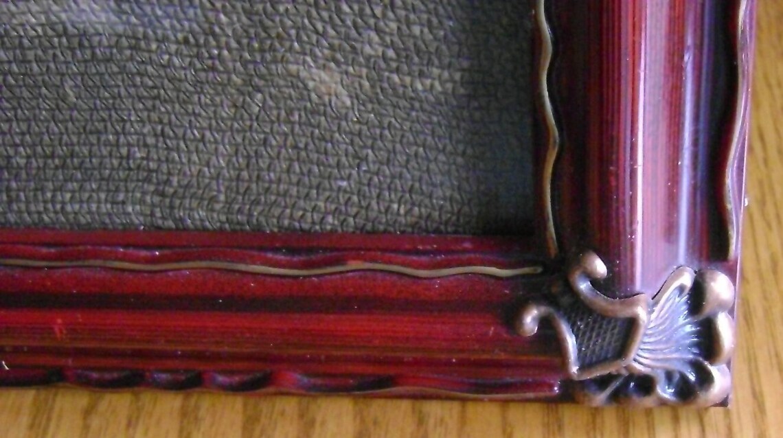 Vintage Cherry Wood Picture Frame With Antique Brass Scroll - Etsy