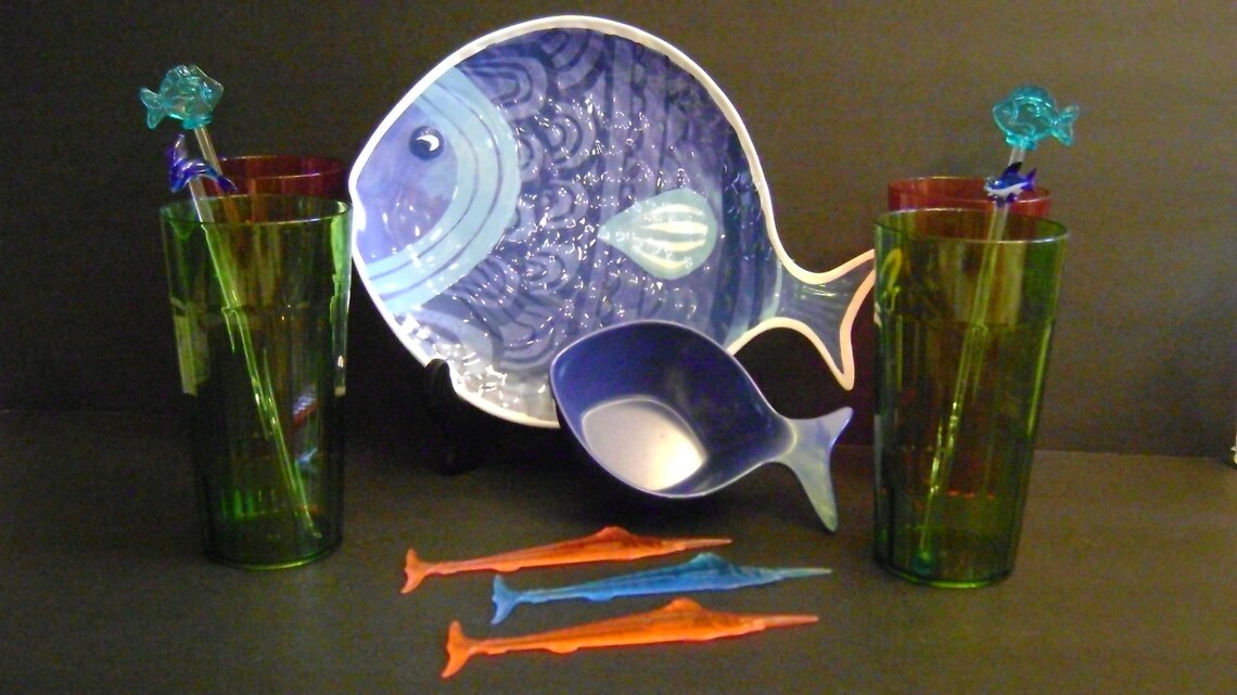 Tropical fish theme outdoor bar set / Fish metal tin / plastic | Etsy