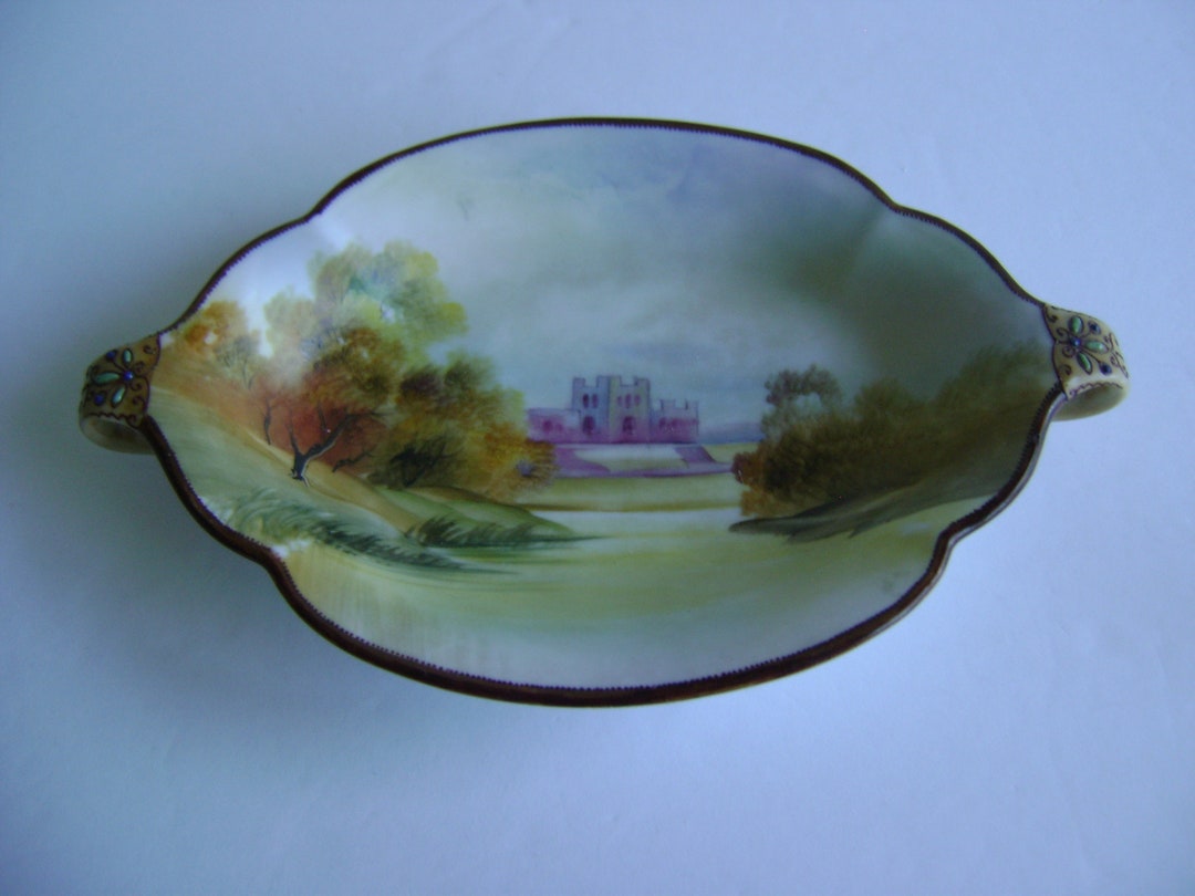 Vintage Nippon Hand Painted Dish / Scenic Picture / Two Handles ...