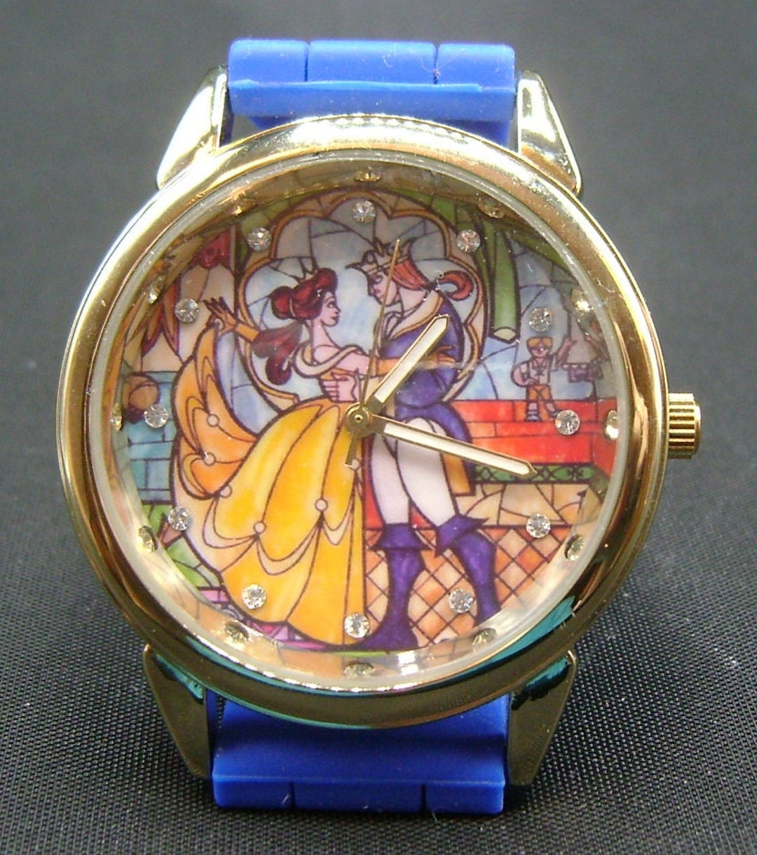 Disney Beauty & the Beast Stained Glass Watch / Large Face / Blue ...