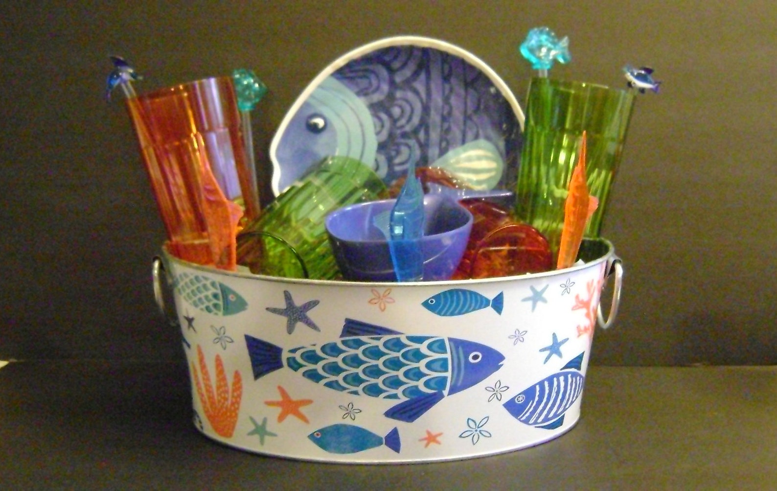 Tropical fish theme outdoor bar set / Fish metal tin / plastic | Etsy