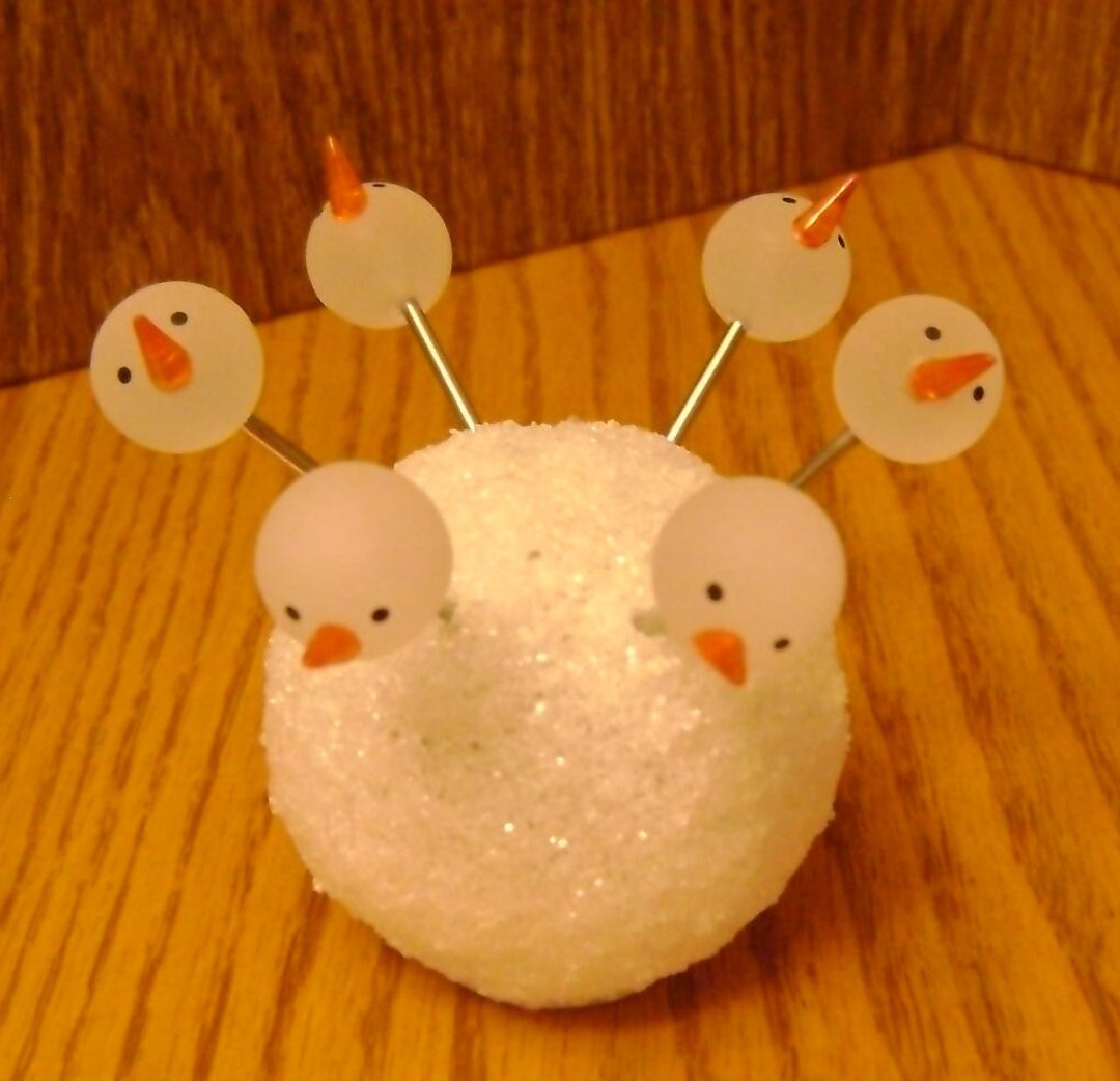 Vintage Snowball Holder With Snowmen Picks / Cocktail or Appetizer ...