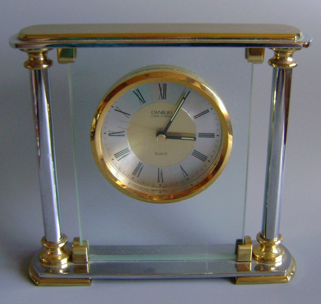 Vintage Danbury Brass Mantle Clock / Brass & Glass Clock / Very Heavy ...