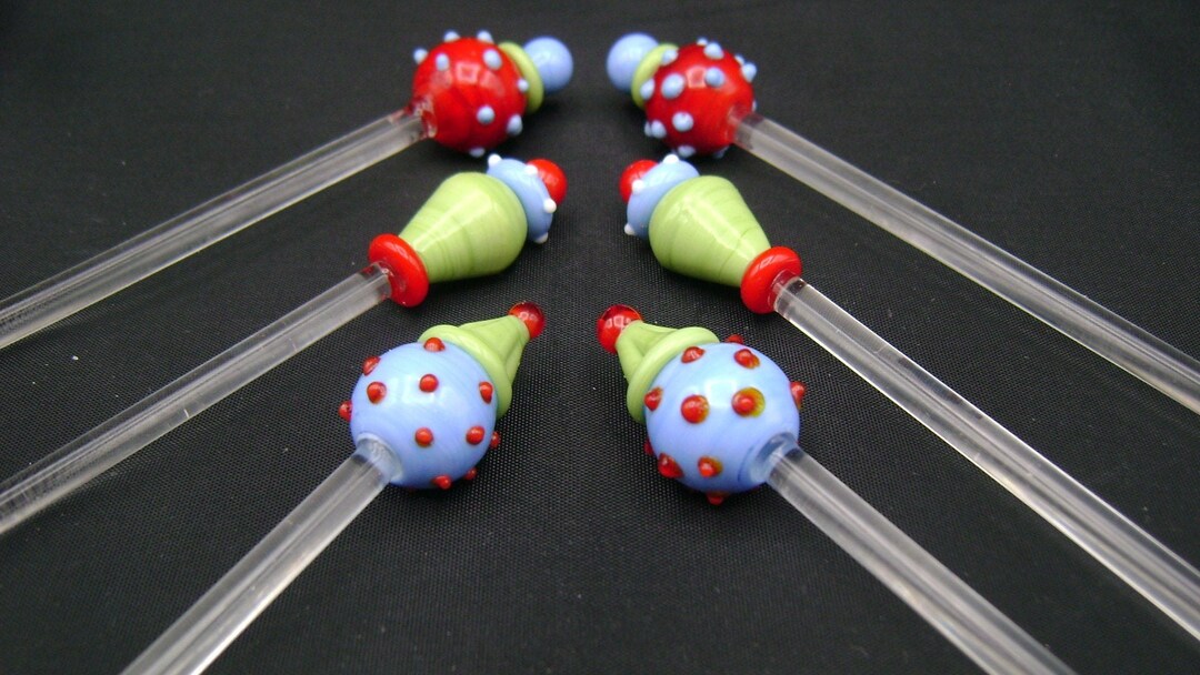 Colorful Glass Ice Cream Sundae Swizzle Sticks / Display / Collectible ...