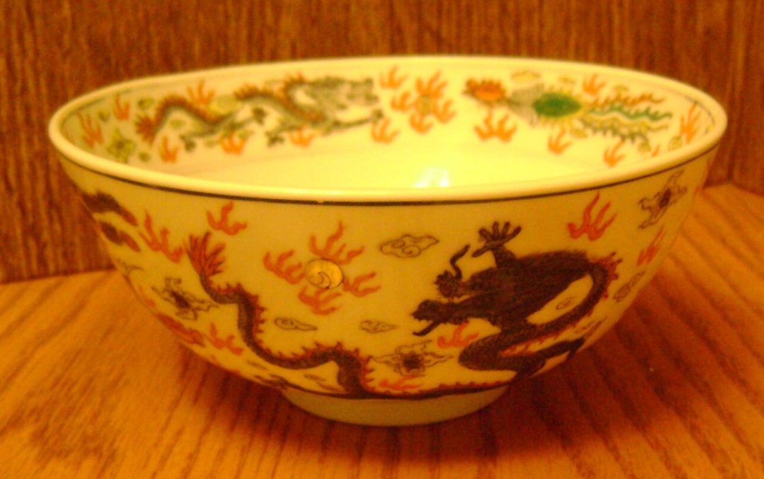 Vintage Chinese Dragon & Phoenix Canton Ware Porcelain Bowl / Hand ...