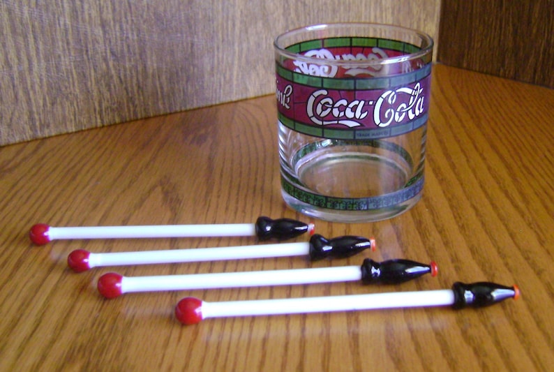 Vintage Milk Glass Coca Cola Glass & Cola Bottles Stirrers / Rare Drink ...