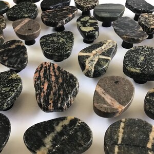 Sliced Stone Cabinet Hardware, Made in Michigan, Basalt and Granite Knobs, Mountain Midnight ...