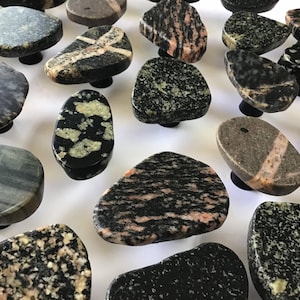 Sliced Stone Cabinet Hardware, Made in Michigan, Basalt and Granite Knobs, Mountain Midnight ...