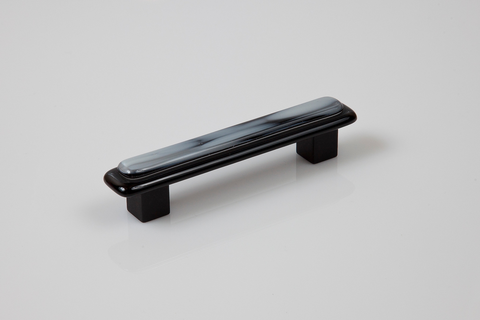 Wispy White on Black Glass Cabinet Hardware, Fog on Black, Handmade ...