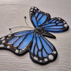 Blue Monarch Butterfly Suncatcher - Fused Glass Garden Art - Handmade ...