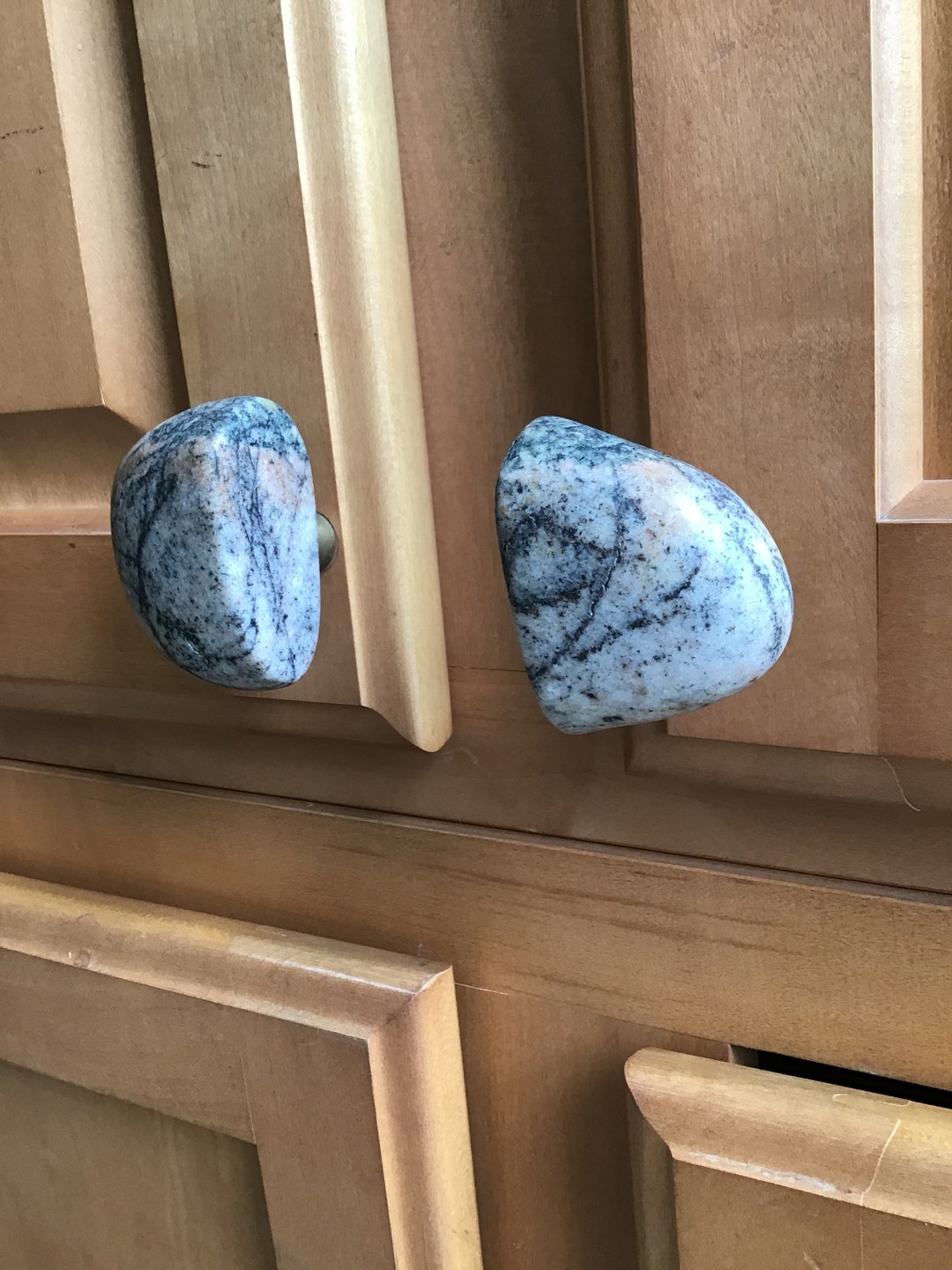Matching Pair of Granite Rock Knobs on Brass Base, Made in USA, Beach Stone Knobs - Etsy