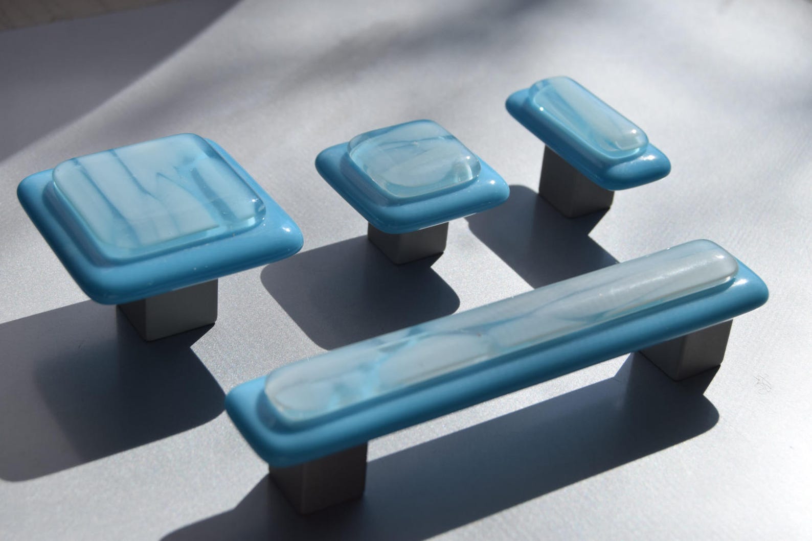 Blue Knobs, Made in Michigan, Sky Blue Glass Pulls, Cabinet Knobs, Blue ...