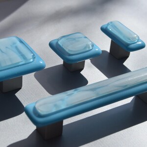 Blue Knobs, Made in Michigan, Sky Blue Glass Pulls, Cabinet Knobs, Blue ...