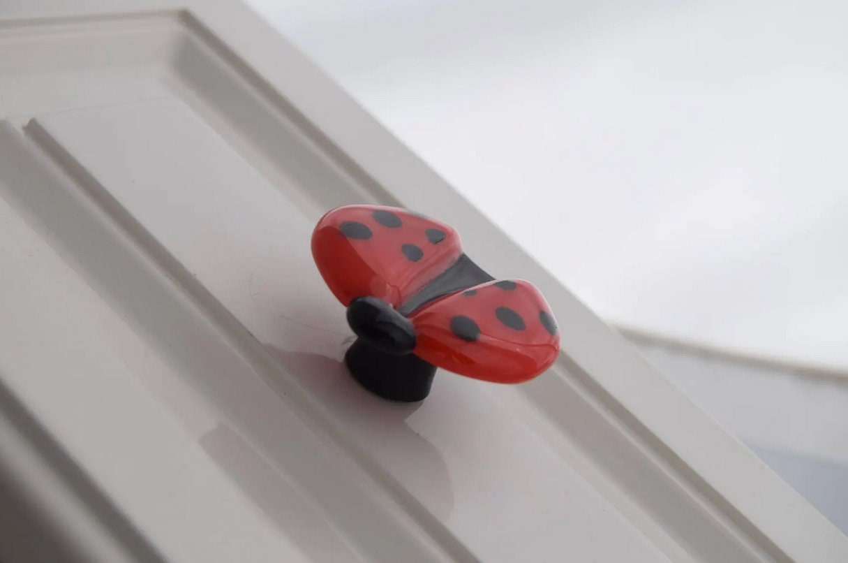 Red Ladybug Knob, Made in USA, Bug Knob, Handpainted Lady Bug Glass ...