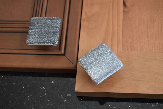 Grey Knobs Made in USA Grey and White Patterned Glass Knobs | Etsy