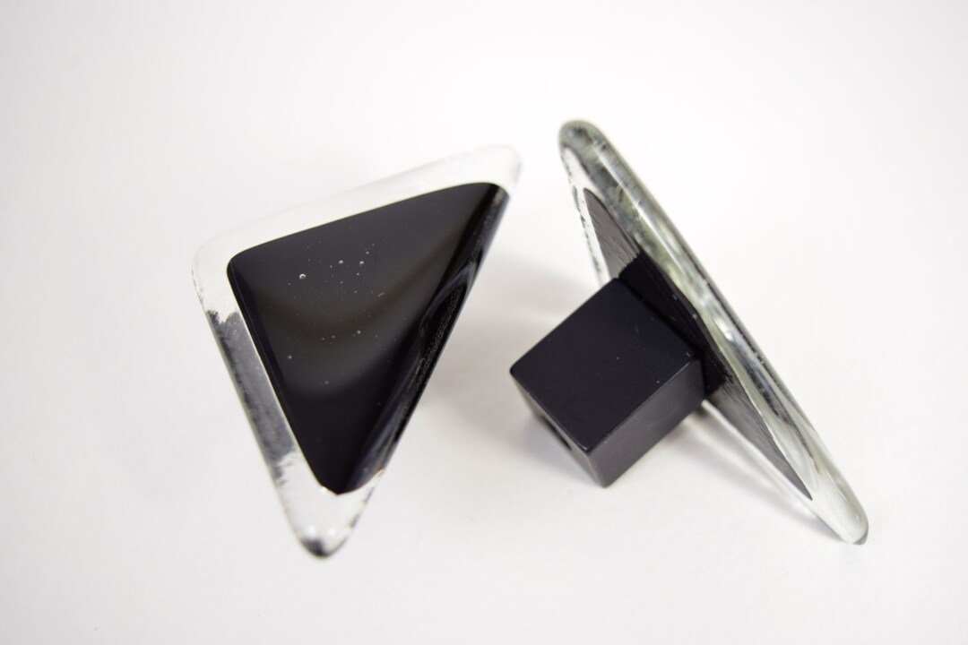 Black and Clear Triangle Knobs, Made in USA, Glass Knobs, Cabinet Pulls ...