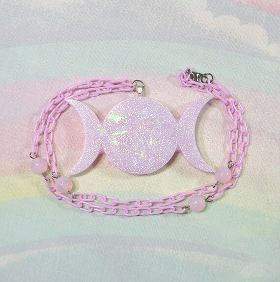 Pastel Goth Necklace Triple Moon Goddess Necklace Witchy | Etsy