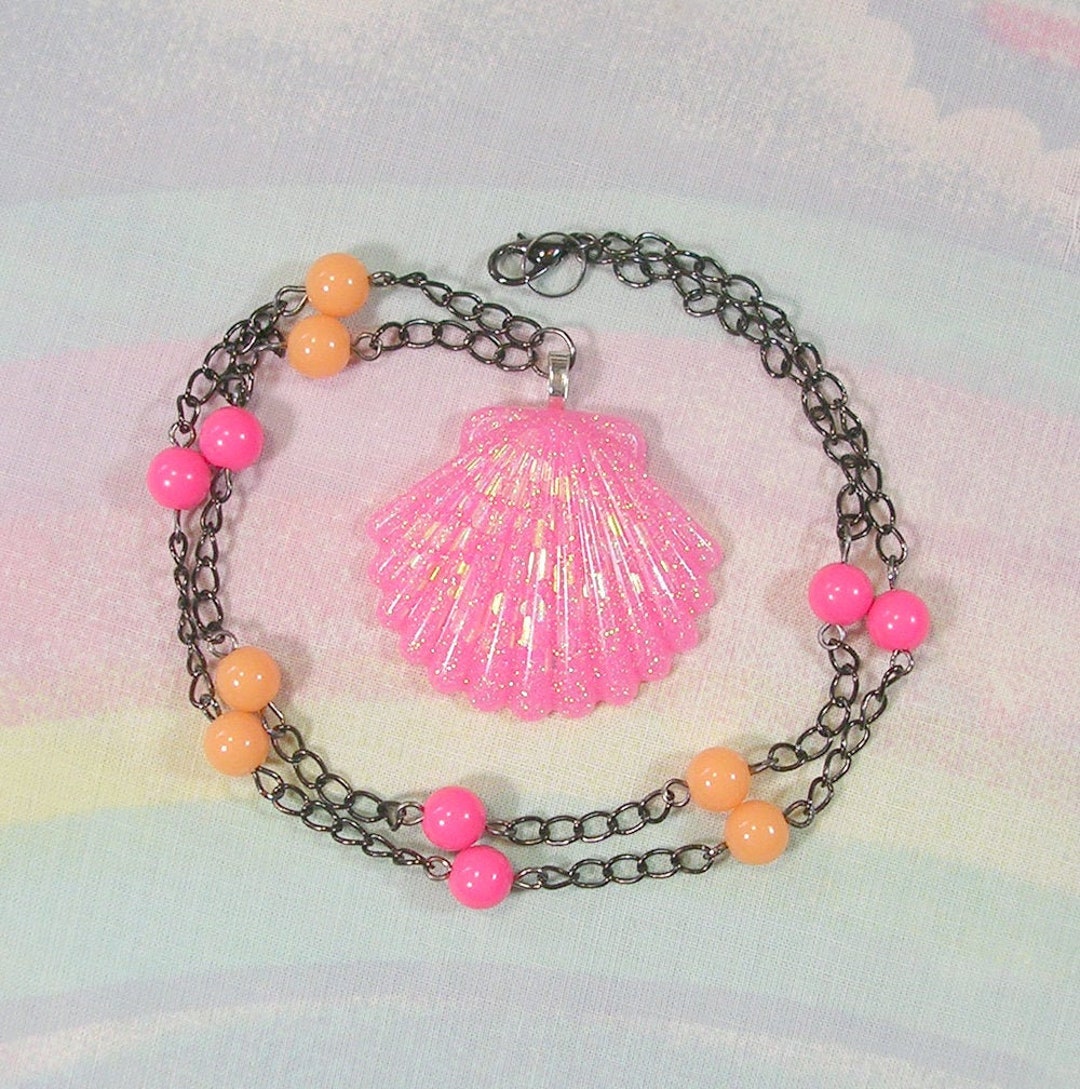 Buy Seapunk Necklace, Glitter Shell Necklace, Mermaid Necklace, Pop Kei ...
