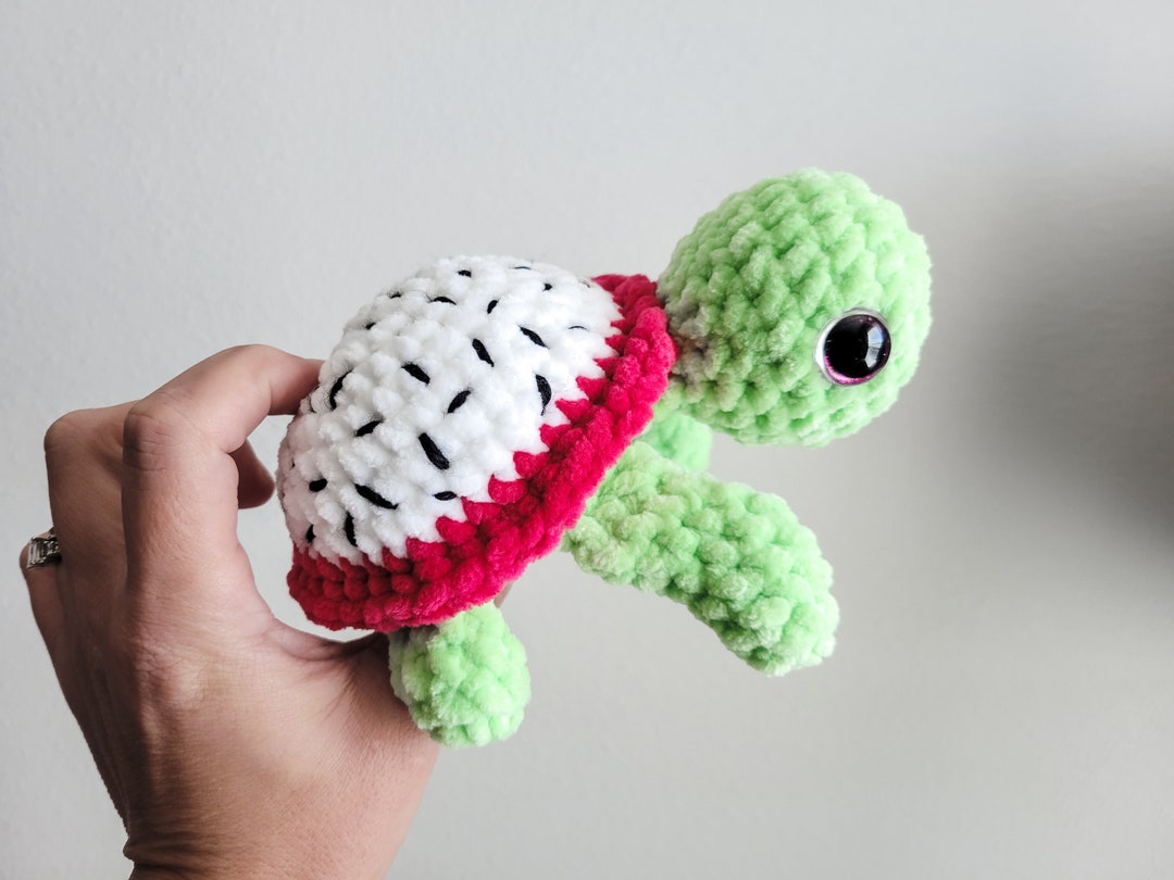 Dragon Fruit Sea Turtle Crochet Plushie, Chenille Plush, Sea Creature ...