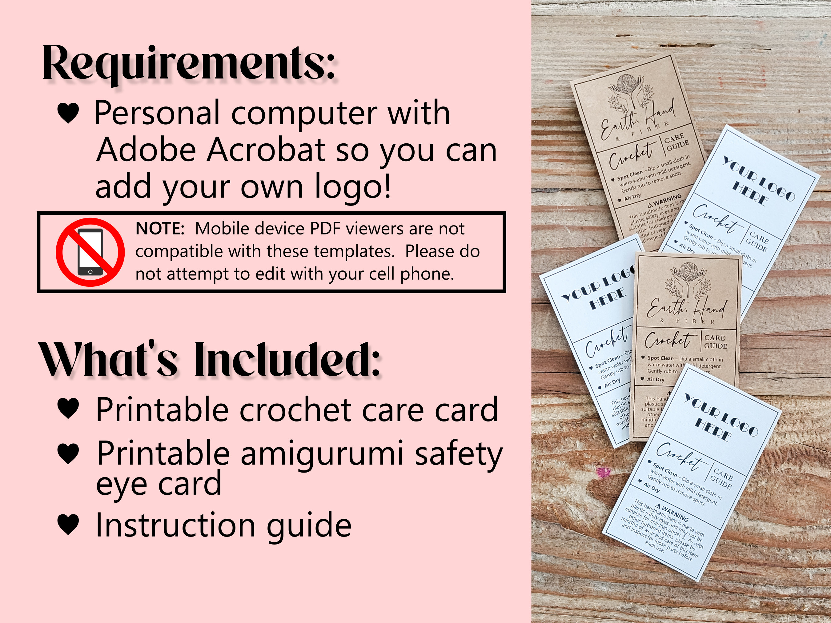 Editable Crochet Care Card Template: Washing Instructions (digital ...