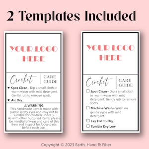 Editable Crochet Care Card Template: Washing Instructions (digital ...