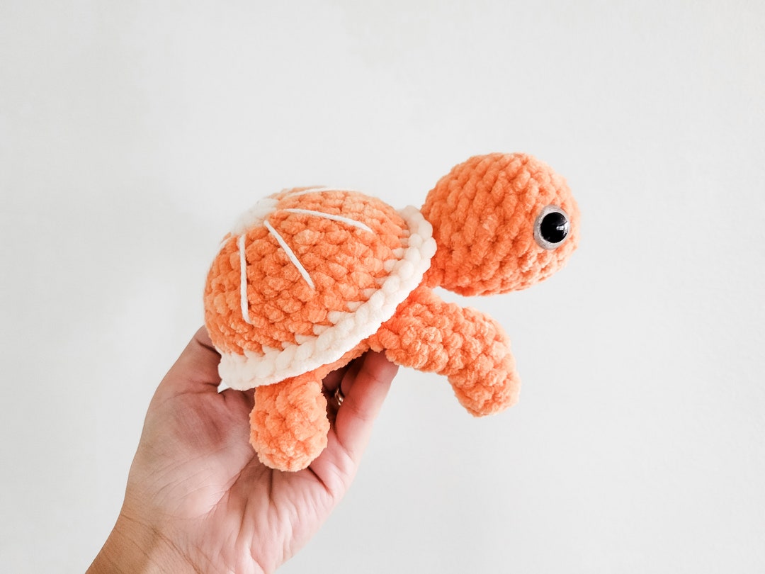 Tangerine Turtle Plushie, Crochet Chenille Plush, Sea Creature Stuffed ...