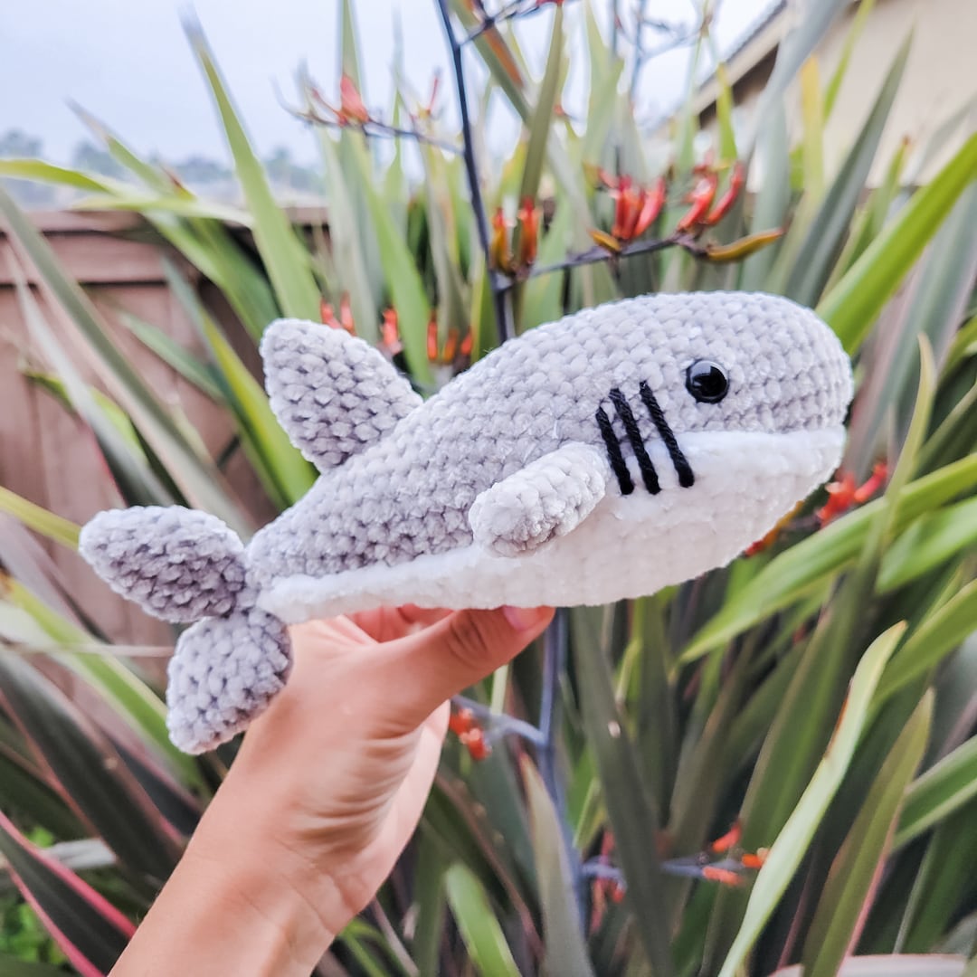 Velvet Great White Shark Plushie, Crochet Cuddle Stuffy, Nursery Plush ...