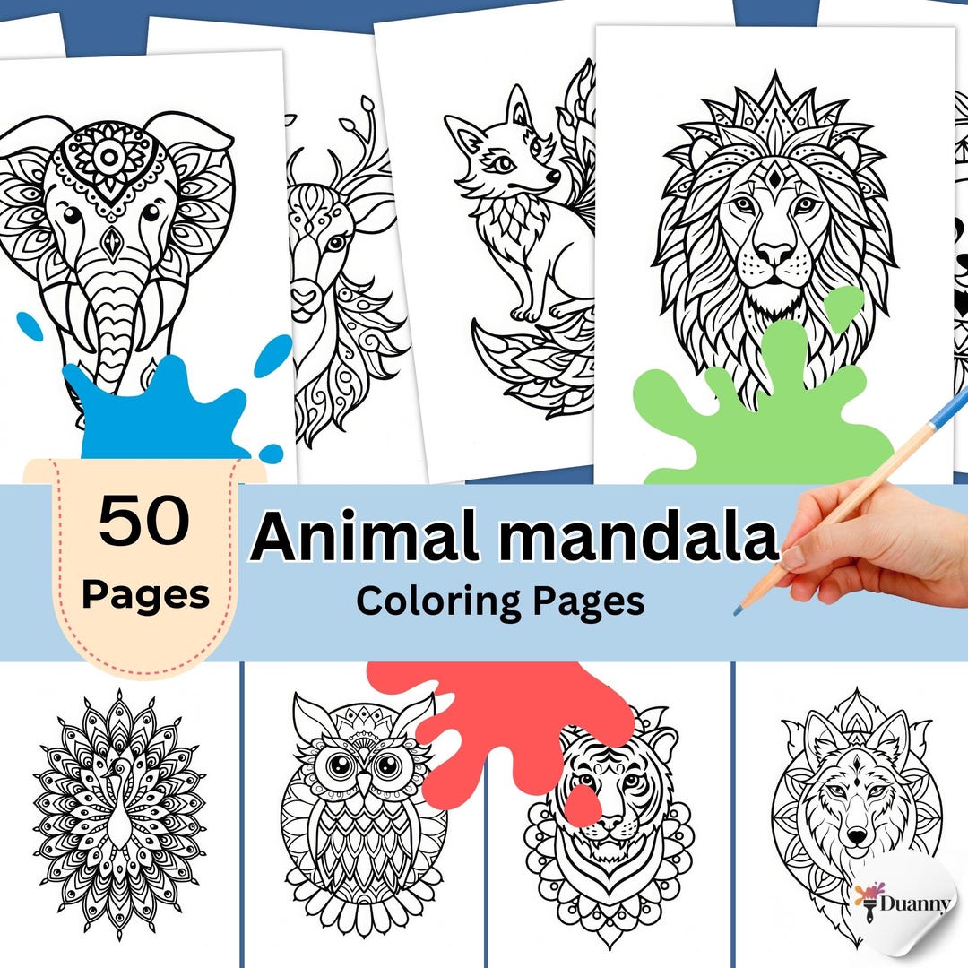 Easy Animal Mandala Coloring Pages | 50 Pages PDF | Instant Download ...
