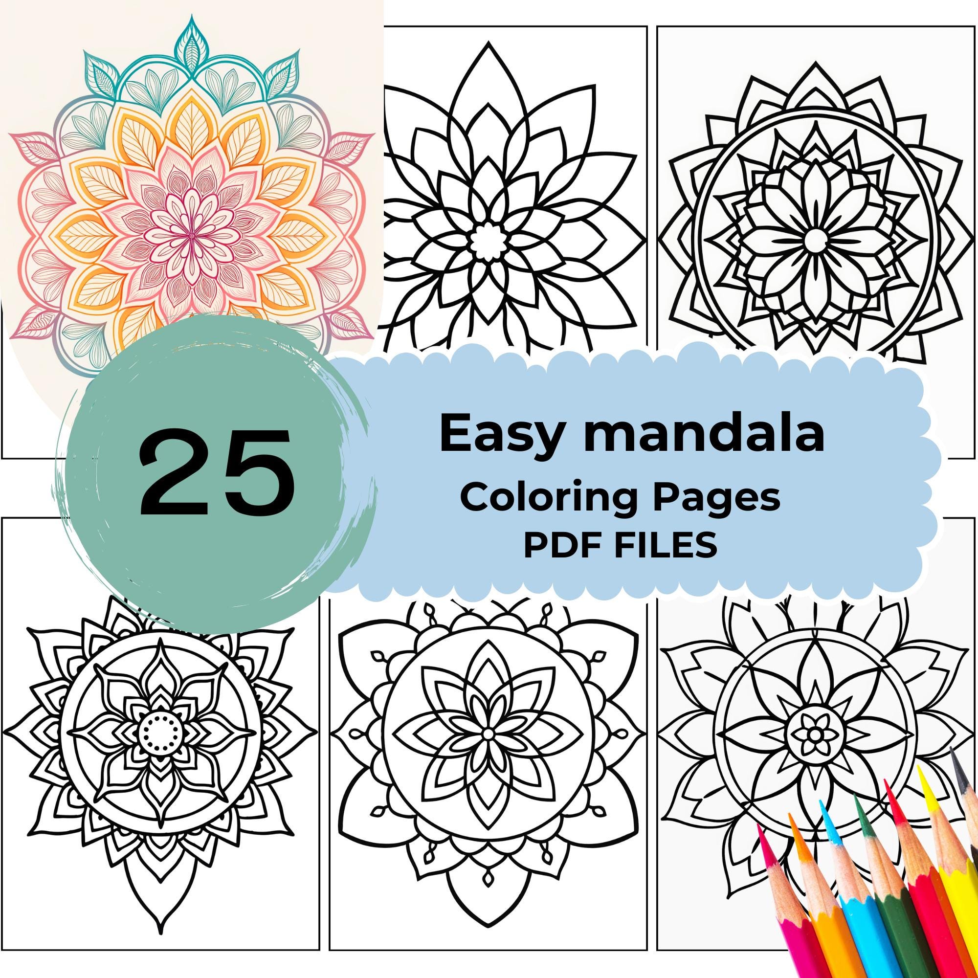 Printable Easy Mandala Coloring Book | 25 Pages | Stress Relief ...