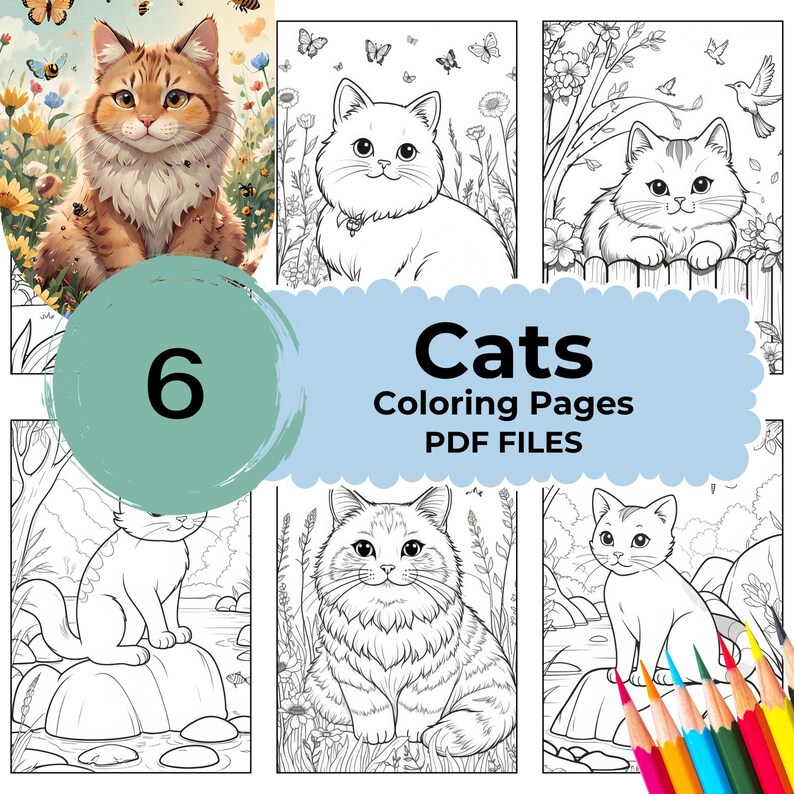 6 Cute Cat Printable Coloring Pages – Fun & Relaxing Activity for All ...