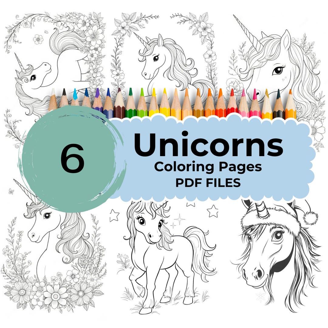 6 Unicorn Coloring Pages Printable PDF for Kids & Adults | Instant ...