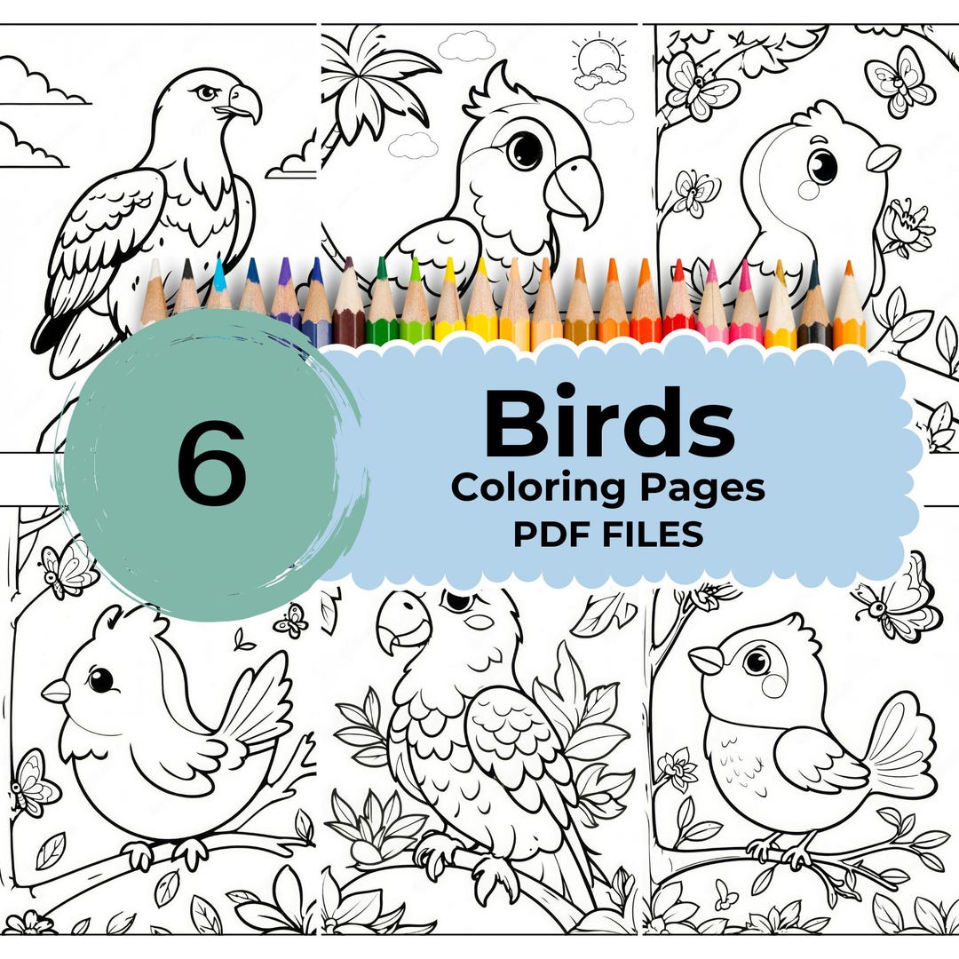 6 Birds Coloring Pages – Cute and Relaxing Cat Printable Coloring ...