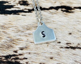 Tiny Turquoise Cattle Tag Initial Necklace Handstamped Western Necklace ...
