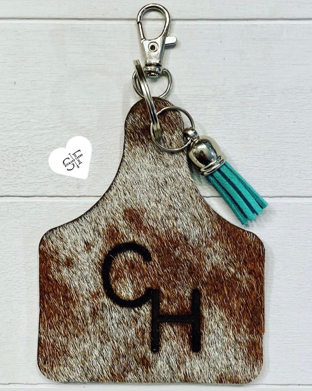 COWHIDE | Large Cattle Tag Keychain - Etsy