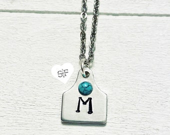 Tiny Turquoise Cattle Tag Initial Necklace Handstamped Western Necklace ...