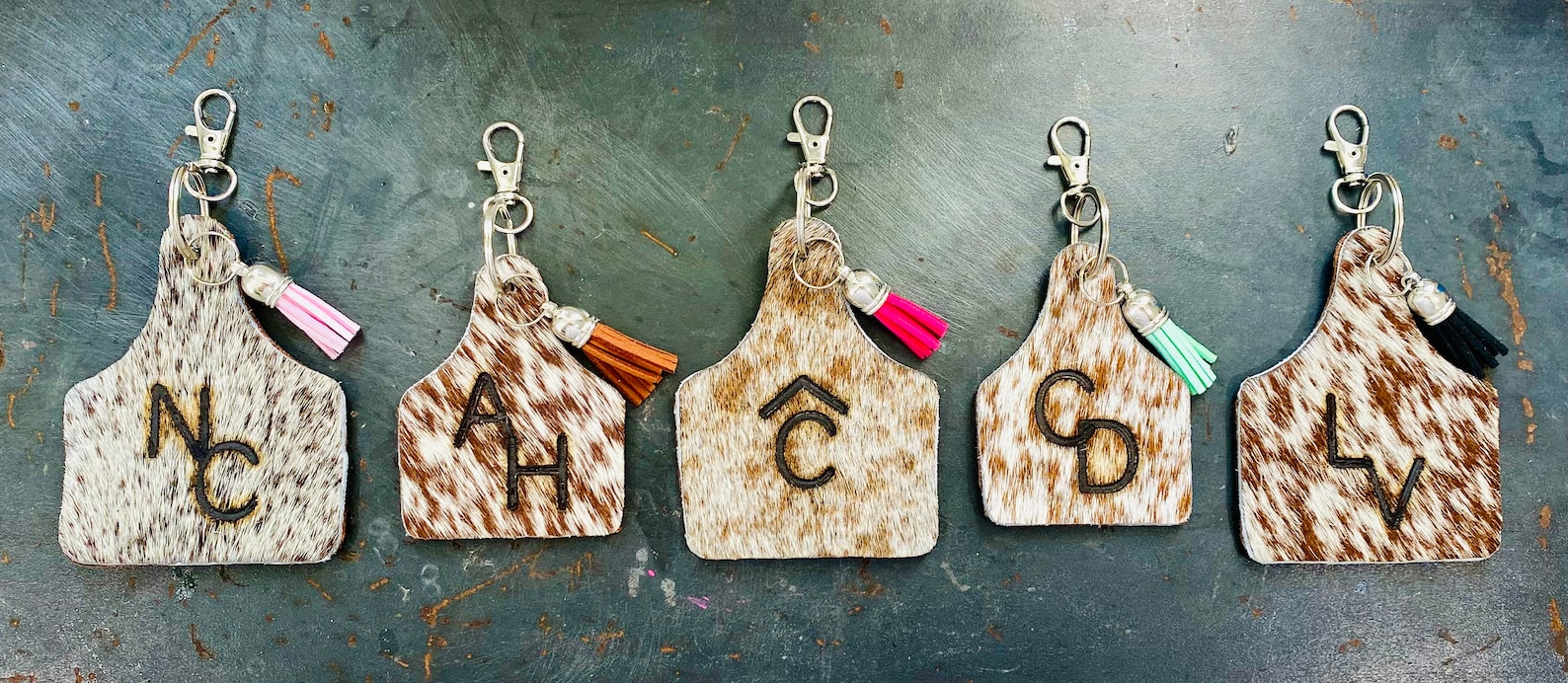 COWHIDE | Large Cattle Tag Keychain - Etsy