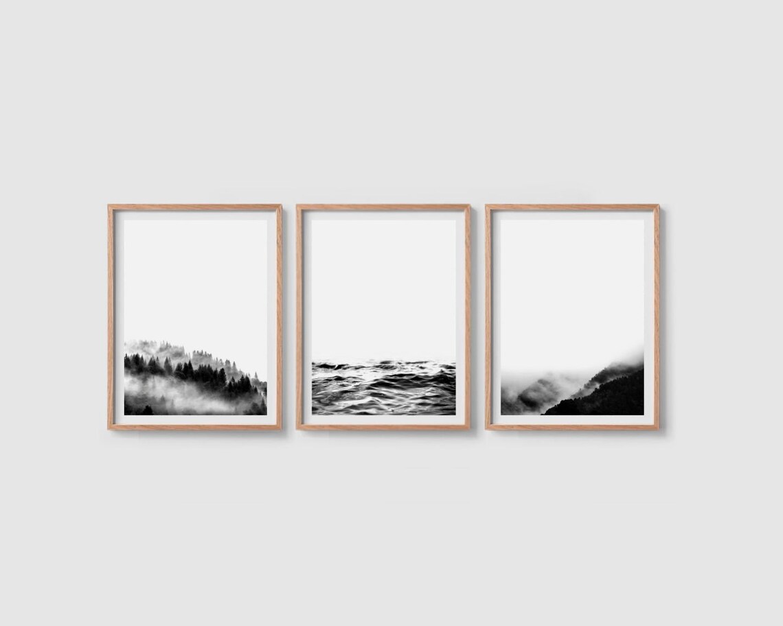 Print Set of 3 Prints Black and White Minimalist Print Set Landscape ...
