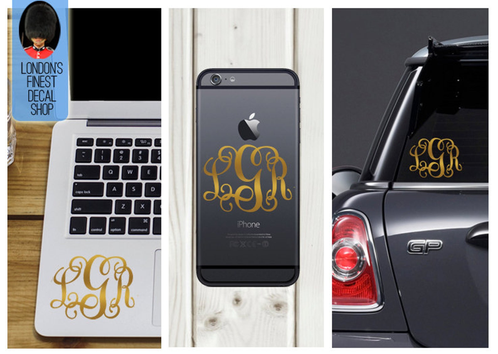Gold Monogram Vinyl Decal for Phone Macbook Laptop and Car - Etsy