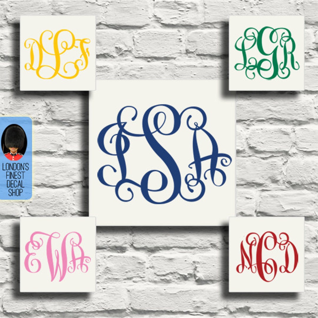 Monogram Initials Vinyl Decal for Phone / Laptop / Car / Even Surface ...
