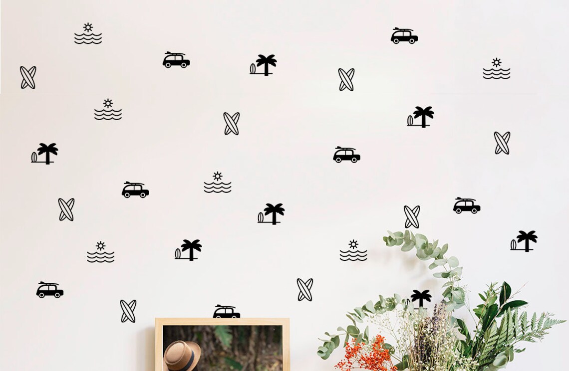 Surfing Lifestyle - Modern Wall Pattern Vinyl Decal / Sticker Set for ...