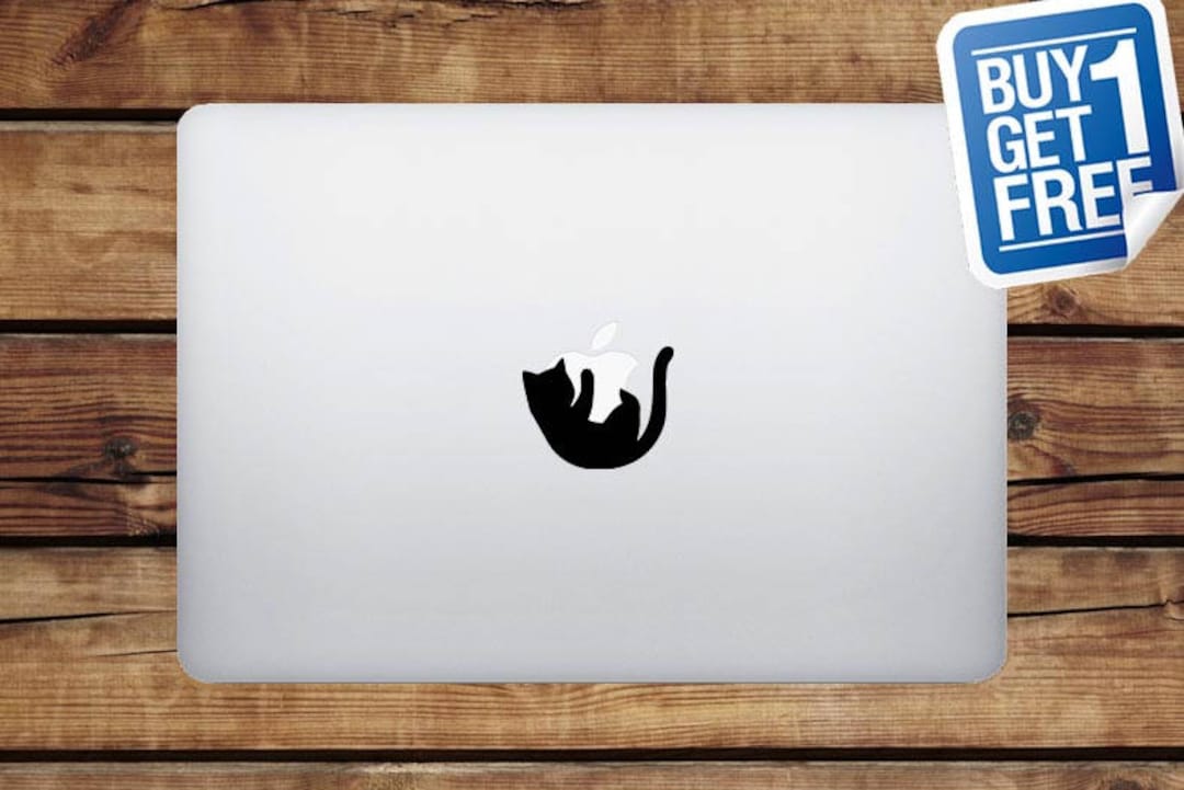 Kitten Hugging Apple - MacBook Apple Decal Sticker / Laptop Decal ...