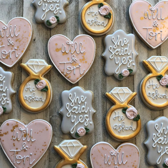 He Asked She Said Yes Bridal / Engagement Cookies - Etsy