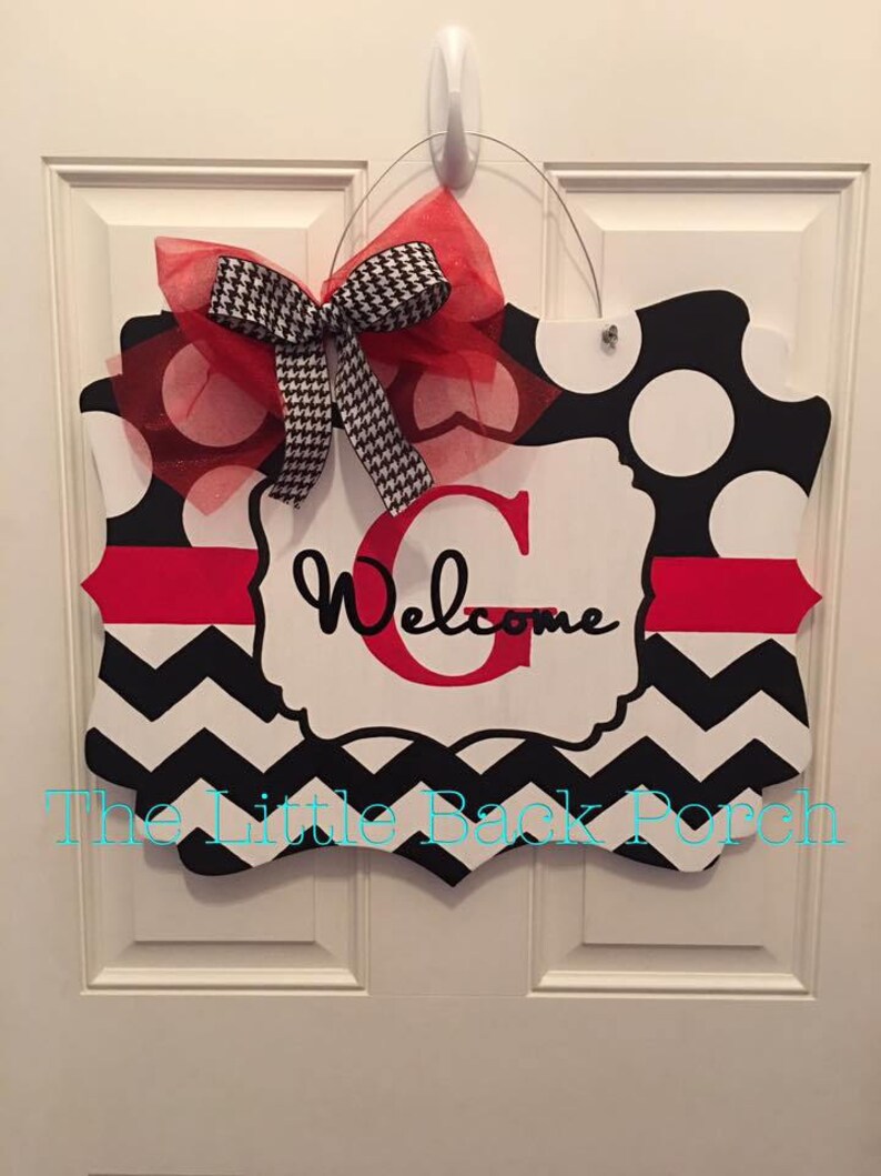 Polka Dot Chevron Monogram Welcome Door Hanger Sign Monogram | Etsy