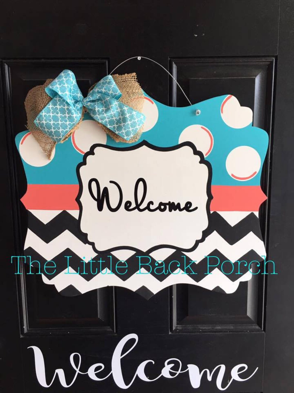 Polka Dot Chevron Monogram Welcome Door Hanger Sign Monogram | Etsy
